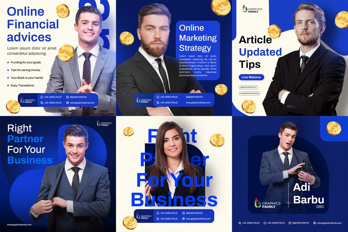 Social Media Post Layout Set with Blue and Teal Overlay Elements ...