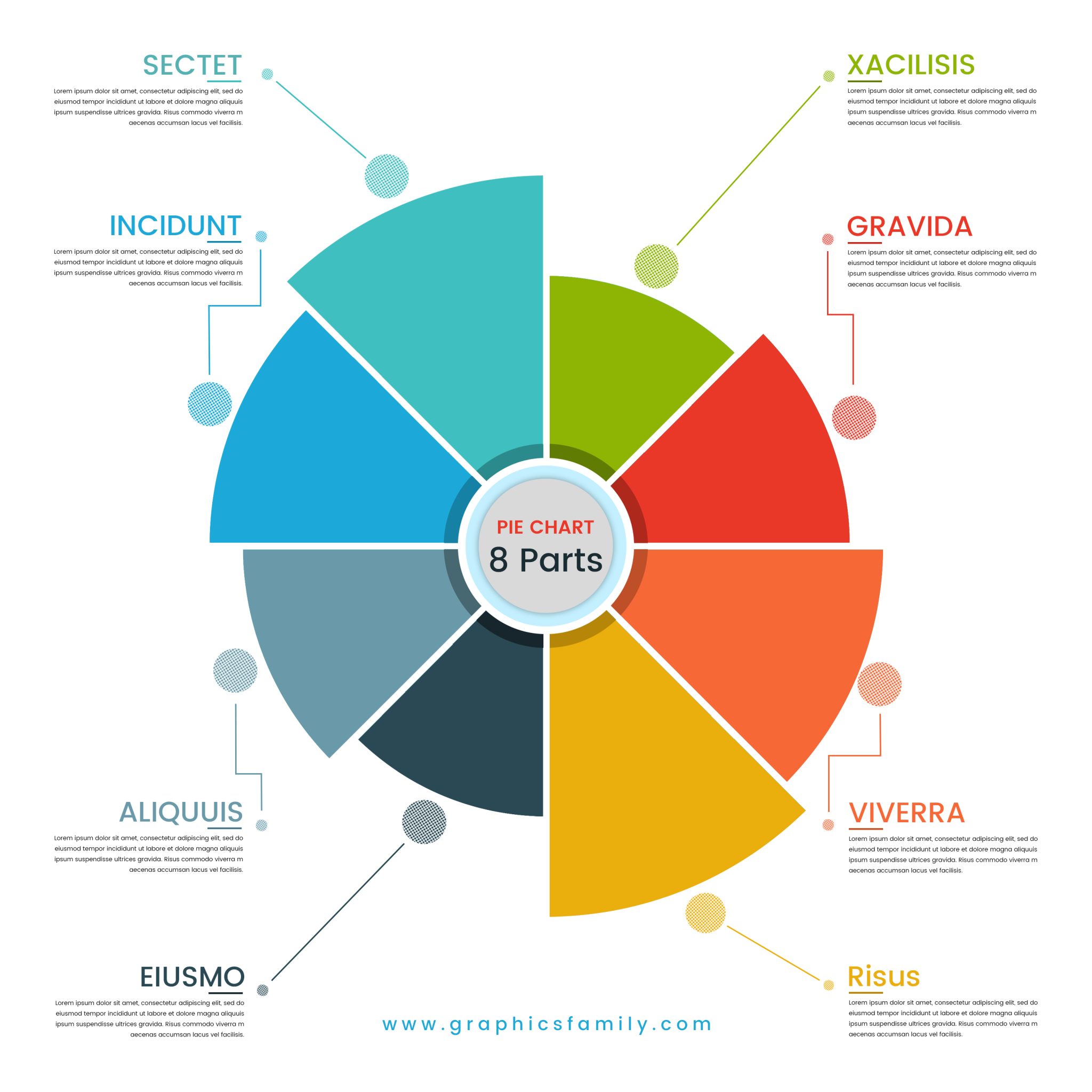 Pie chart concept with 8 parts template vector image – GraphicsFamily