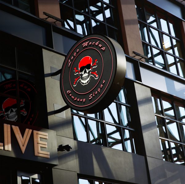 Realistic Building Sign Logo Mockup – GraphicsFamily