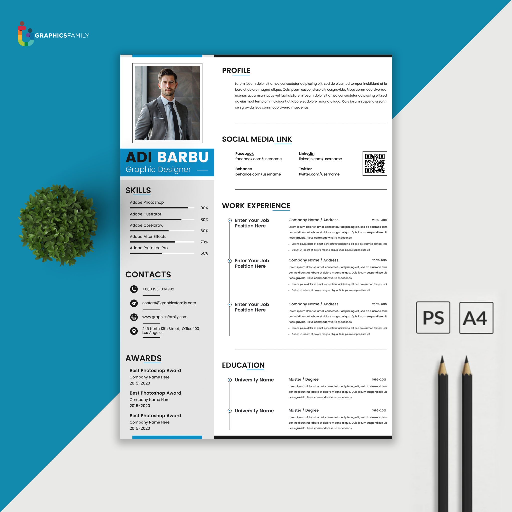 Elegant CV Resume Template – GraphicsFamily
