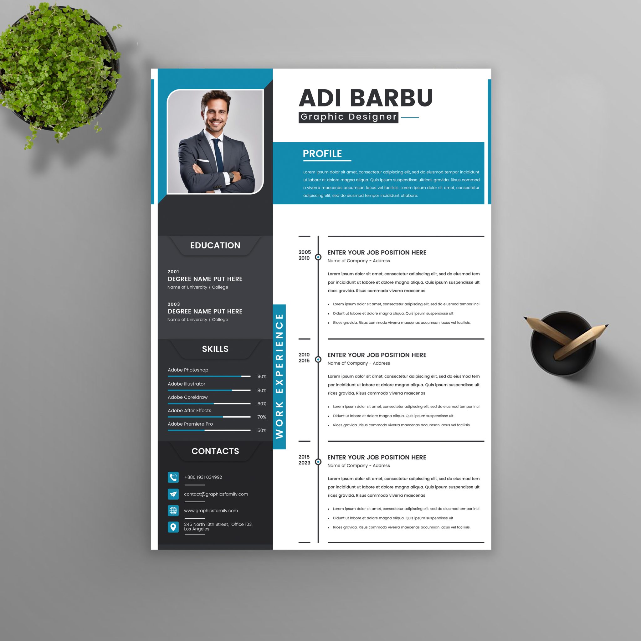 Adi Barbu Resume Template – GraphicsFamily