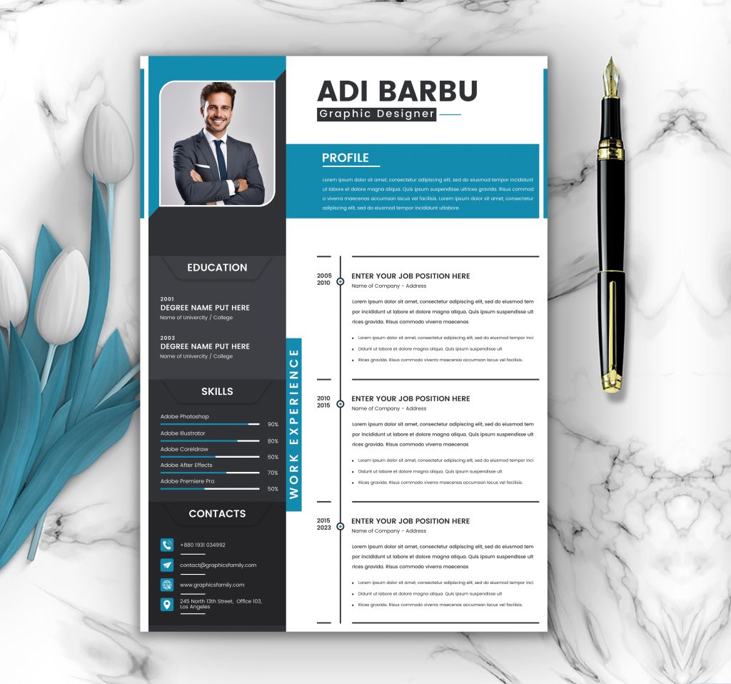 Adi Barbu Resume Template – GraphicsFamily