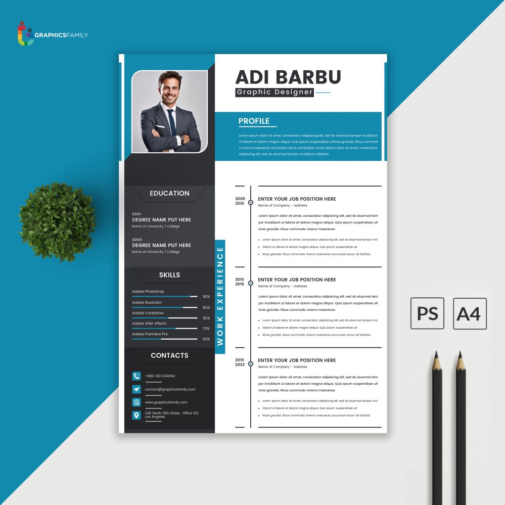 Adi Barbu Resume Template – GraphicsFamily