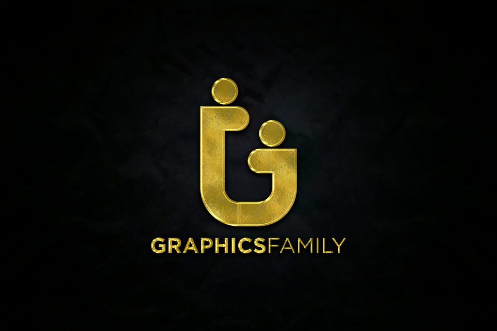 3D Gold Logo on Black Background – GraphicsFamily